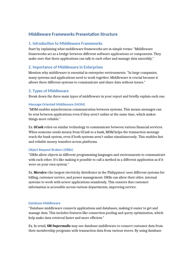 Middleware Frameworks Presentation Structure | PDF | Middleware | Databases