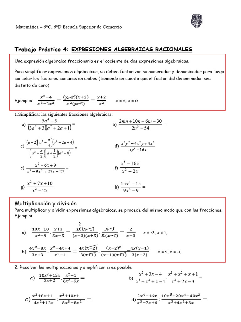 TP 4 Exp Alg Fraccionarias | PDF | División (Matemáticas) | Sustracción