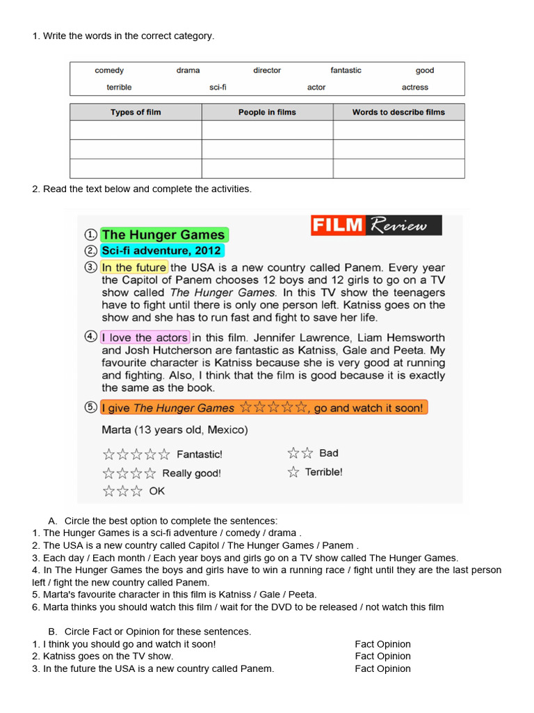 Film Review Writing Guide and Activities | PDF | The Hunger Games