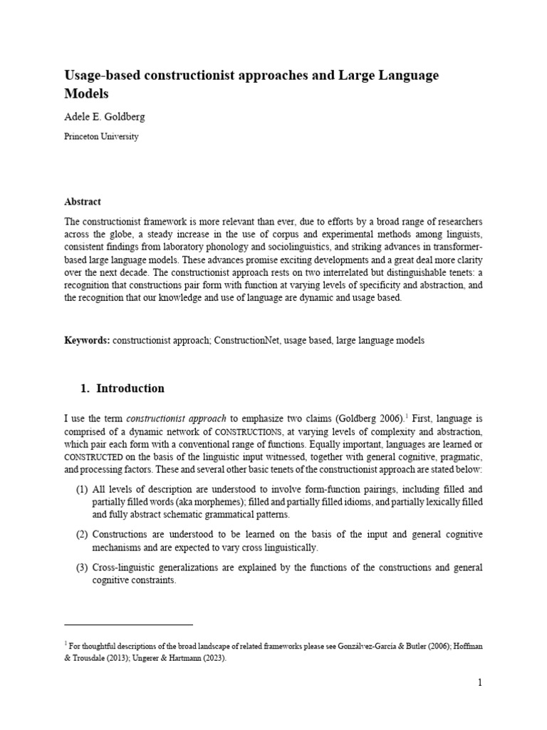 Usage Based Constructionist Approaches And Large Language Models Pdf Linguistics Clause