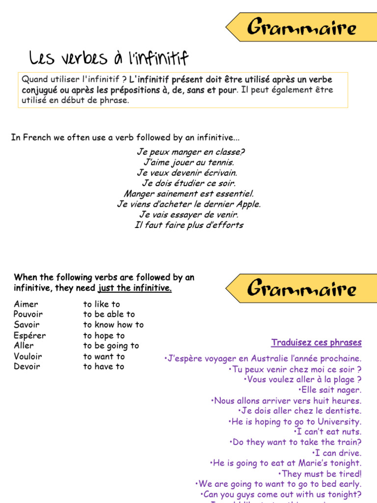 Utilisation de l'infinitif en français | PDF | Unités sémantiques ...