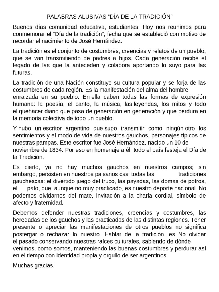 Celebración del Día de la Tradición | PDF