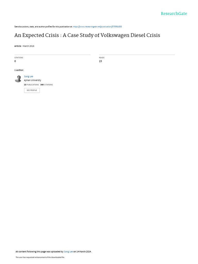 Volkswagen Diesel Crisis Analysis | PDF | Finance & Money Management