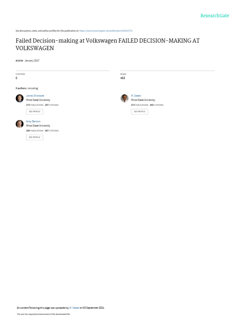 Volkswagen's Failed Decision-Making Analysis | PDF | Decision Making ...