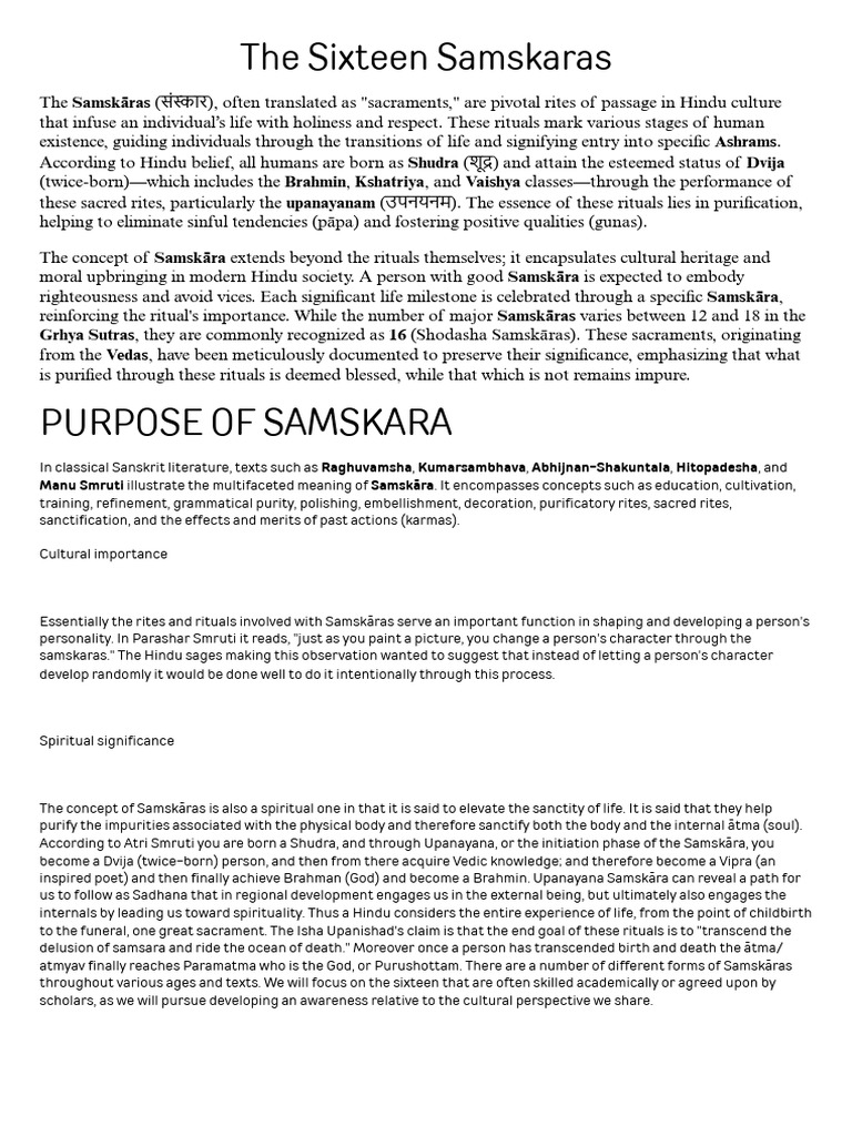 Overview of Sixteen Samskaras | PDF | Indian Religions