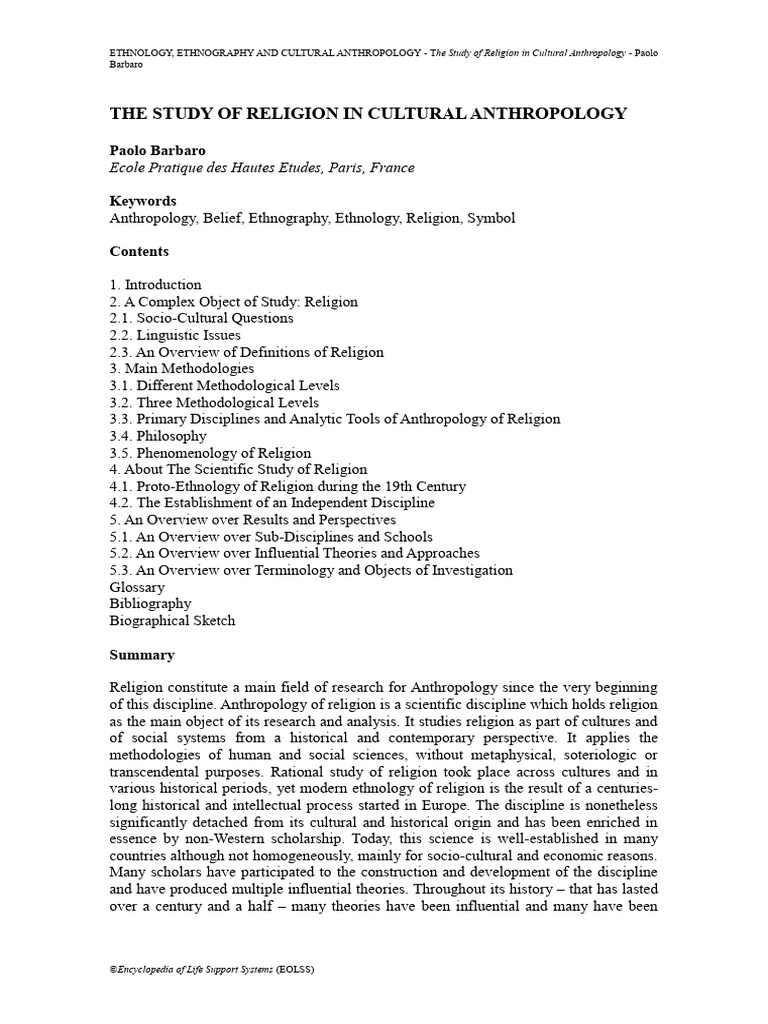 The Study of Religion in Cultural Anthropology: Paolo Barbaro | PDF ...