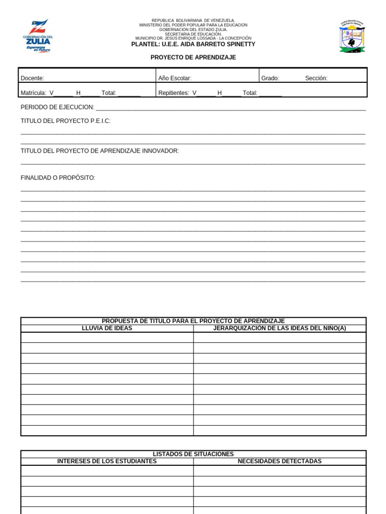 Formatos Del Proyecto de Aprendizaje Nuevo Formato 2024 | PDF | Pedagogía | Aprendizaje