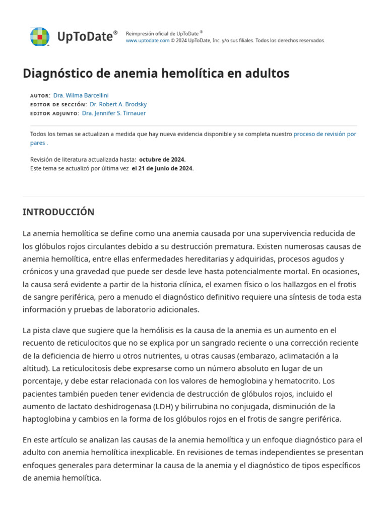 Diagnosis of Hemolytic Anemia in Adults - UpToDate | PDF | Glóbulo rojo ...