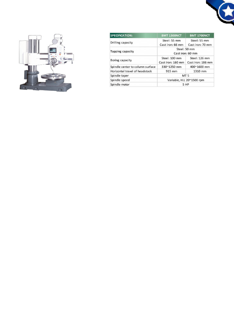 NC Radial Drill (Floor Type, Hydraulic Clamping) | PDF