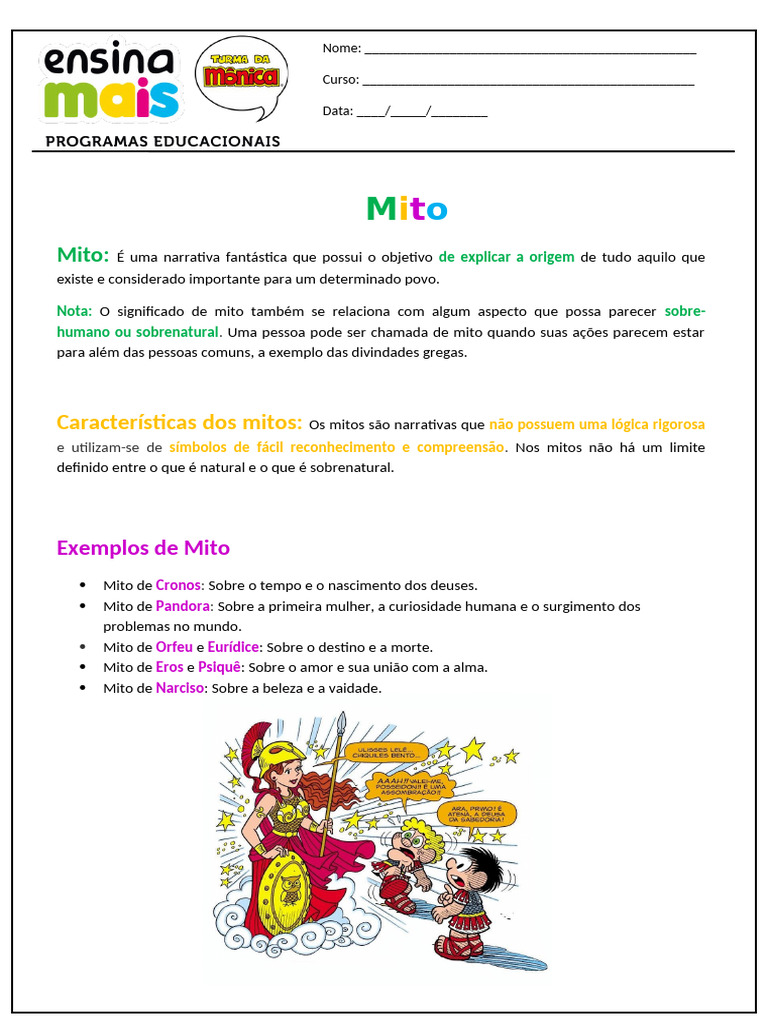 Gêneros Textuais - Mito | PDF | Mitologia grega | Humano