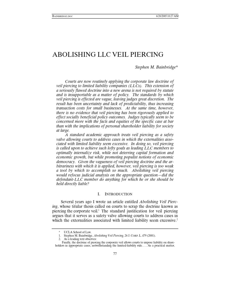 Abolishing Veil Piercing | PDF | Piercing The Corporate Veil | Limited ...