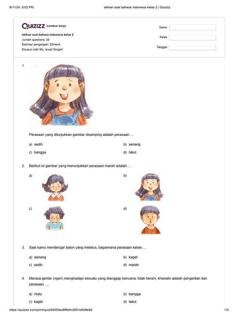 Latihan Soal Bahasa Indonesia Kelas 2 - Quizizz | PDF