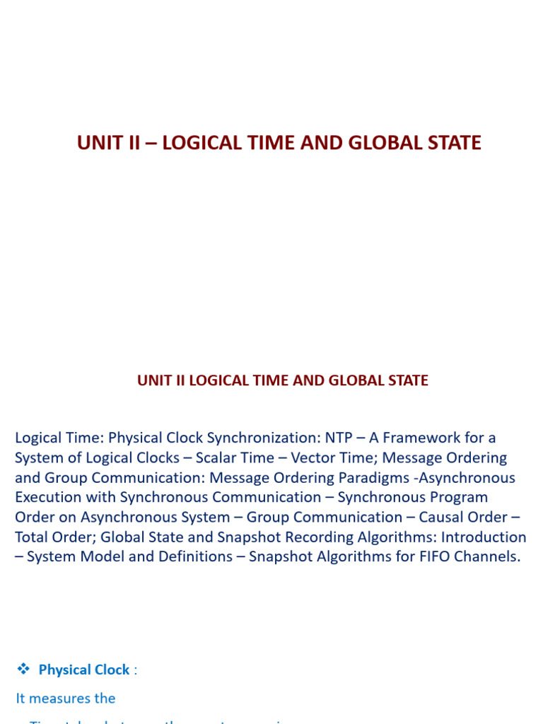 DC - Unit 2 - Logical Time and Global State | PDF | Distributed Computing | Synchronization