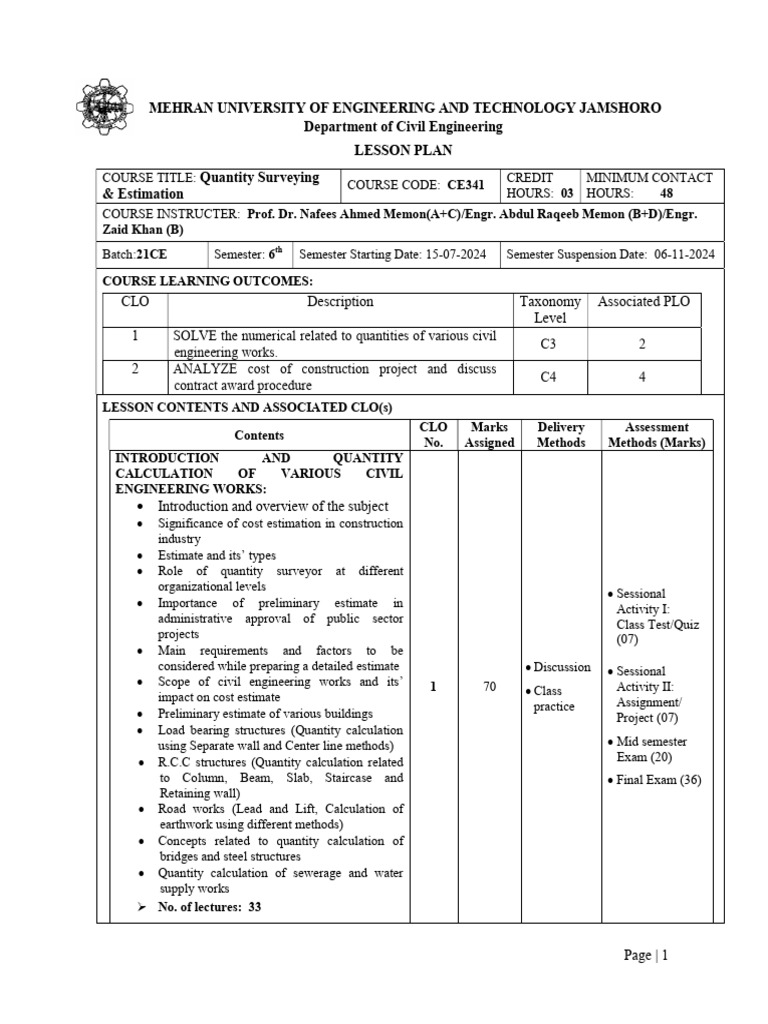 Lesson Plan Q.S and Estimation (21CE) | PDF