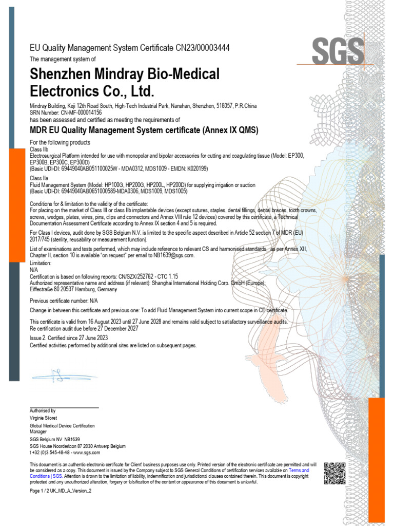 CN - SZX252762 - Shenzhen Mindray Bio-Medical Electronics Co | PDF ...