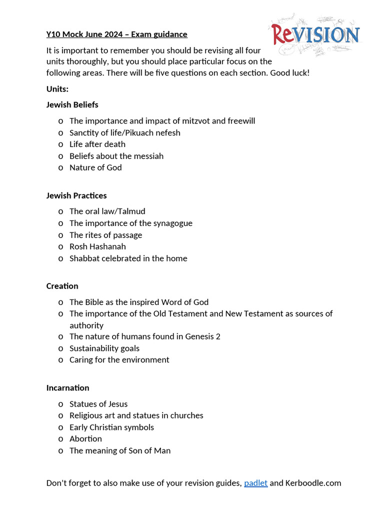 Y10 RS Mock Revision Guidance 2024 | PDF