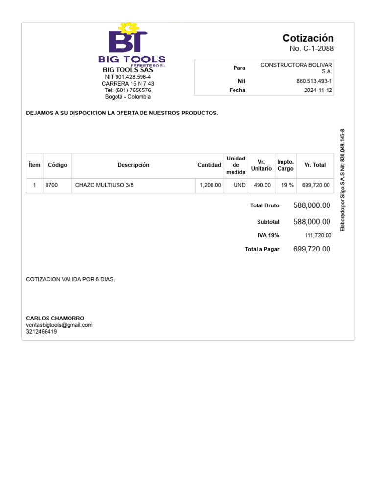 Cotización: Big Tools Sas | PDF