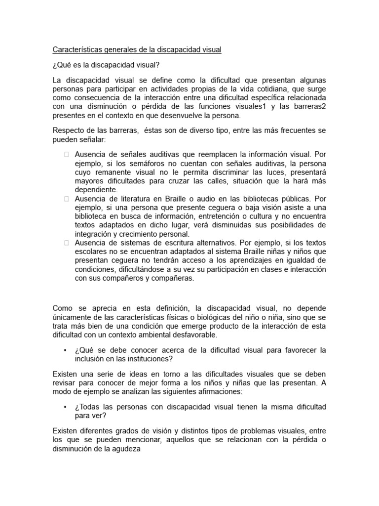 Caracter-Sticas Generales de La Discapacidad Visual | PDF | Discapacidad visual | Percepción visual