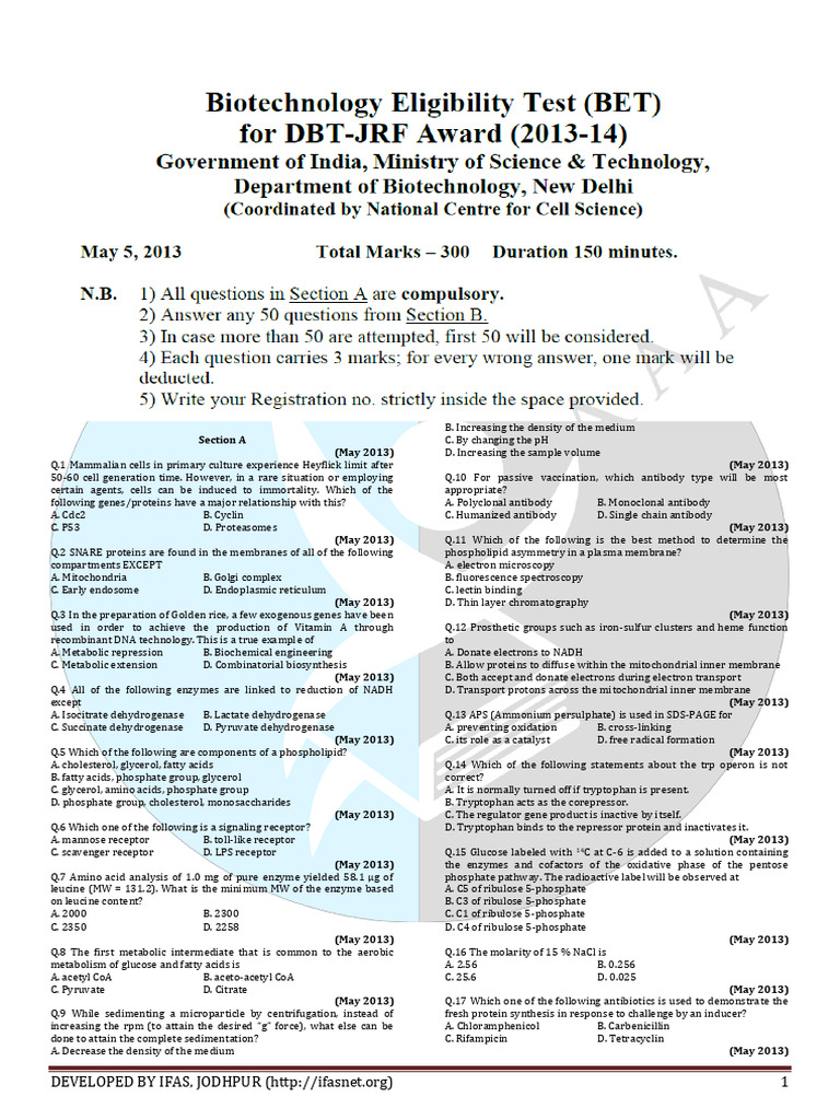 Dbt Pyq 2013 | PDF | Proteins | Antibody