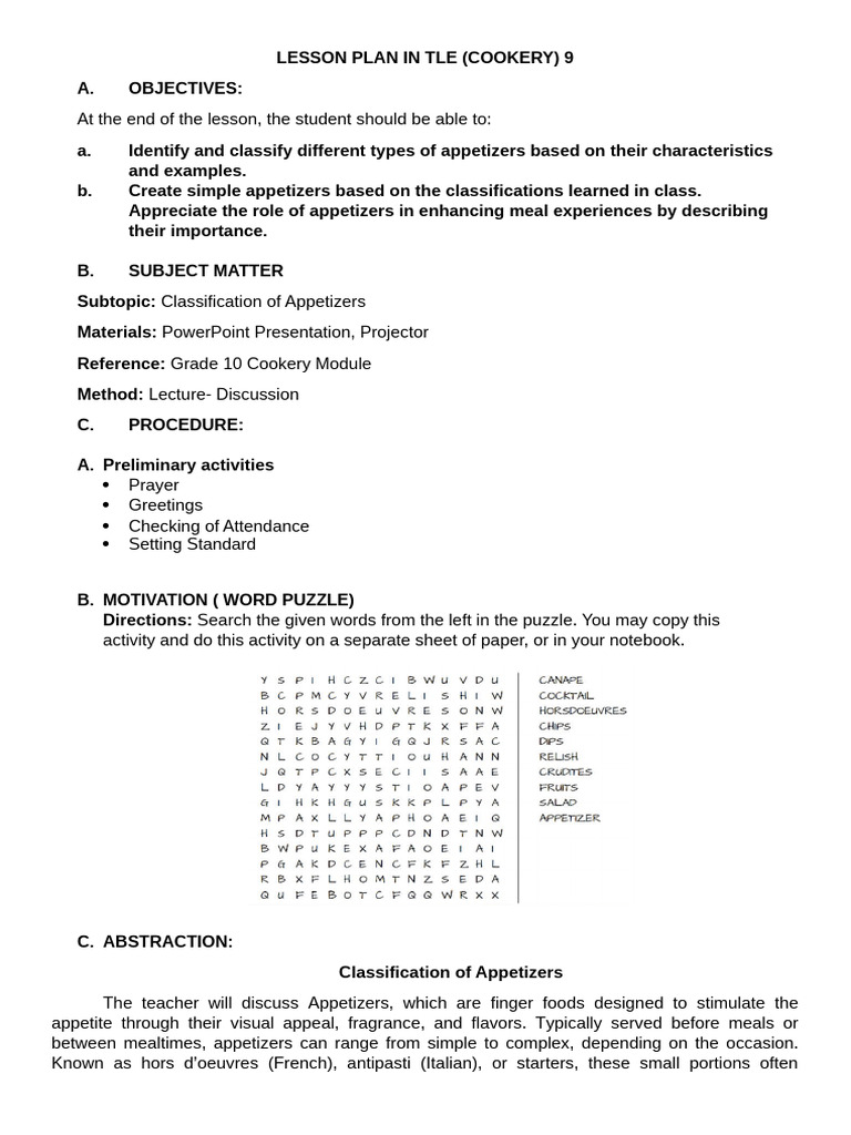 Classification of Appetizers in Grade 9 | PDF | Hors D'oeuvre | Foods