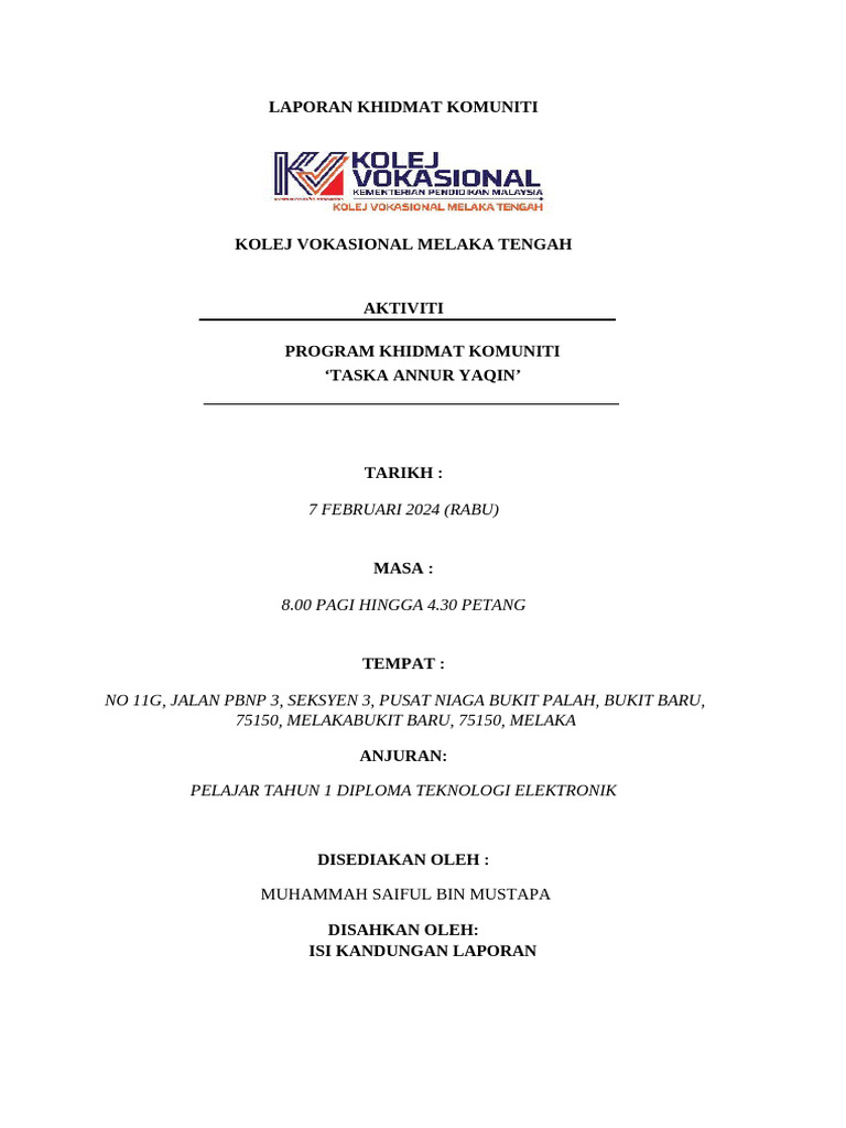 Laporan Khidmat Komuniti Epul | PDF