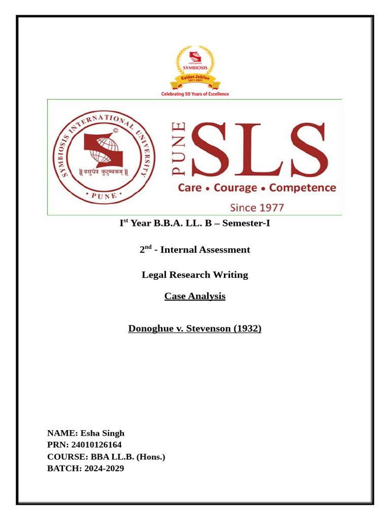 LRW Internal Assignment | PDF | Negligence | Duty Of Care