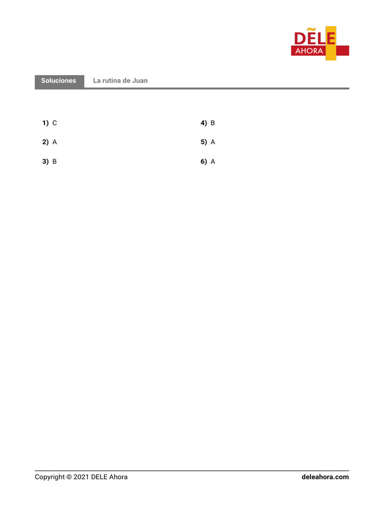 La Rutina de Juan - Soluciones Comprension Lectora | PDF