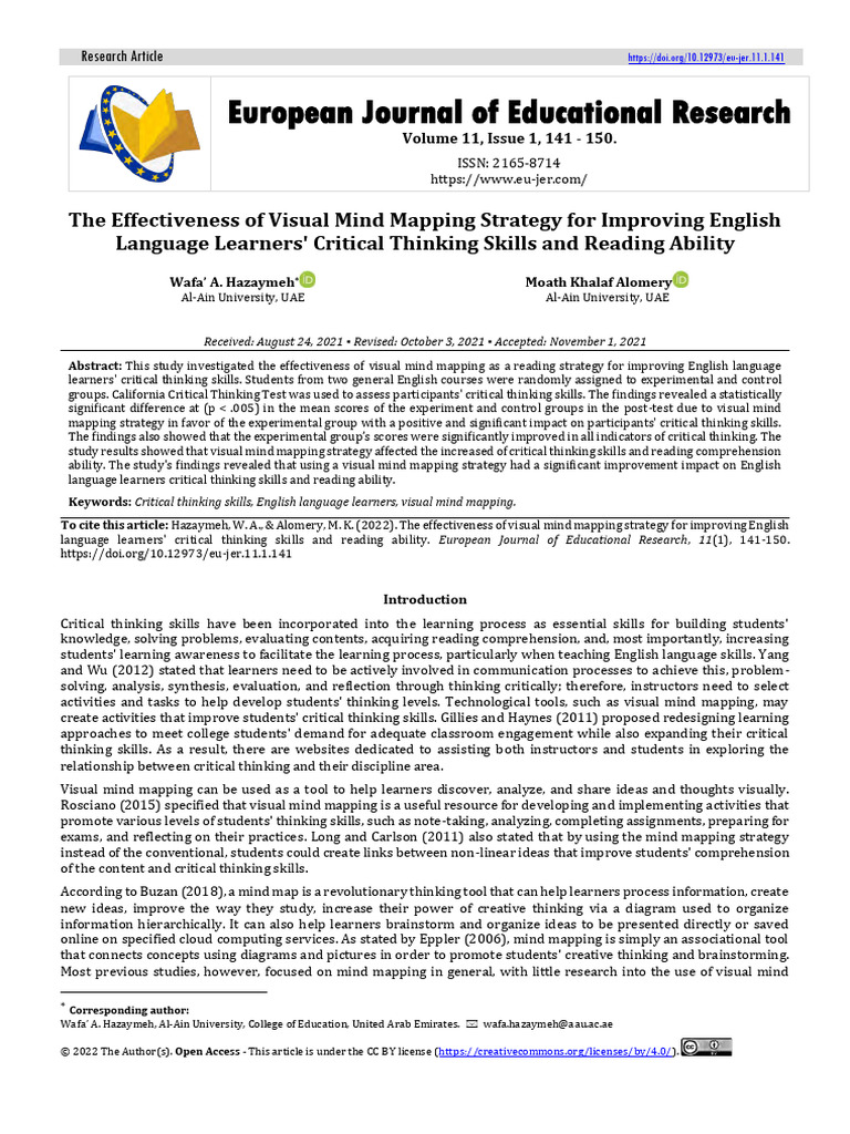 The Effectiveness of Visual Mind Mapping Strategy For Improving English | PDF | Critical ...