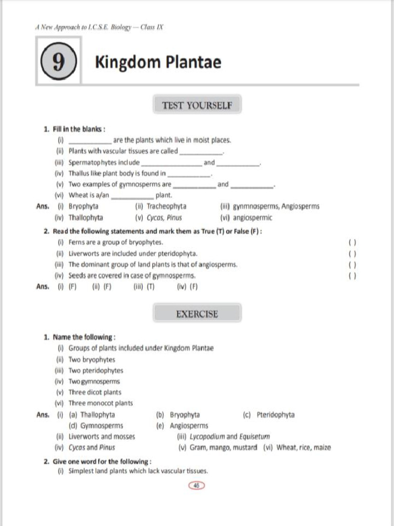 Biology Chapter-9, Answer Key | PDF | Plants | Plant Stem