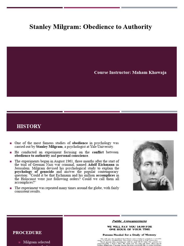 Lecture 3 Milgram Obidience To Authority PPTX 02032024 074200pm | PDF ...