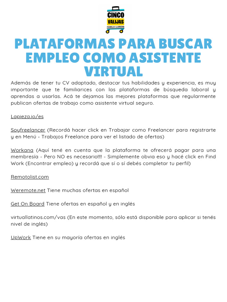 Plataformas para Buscar Empleo Como Asistente Virtual Update 2 3 | PDF