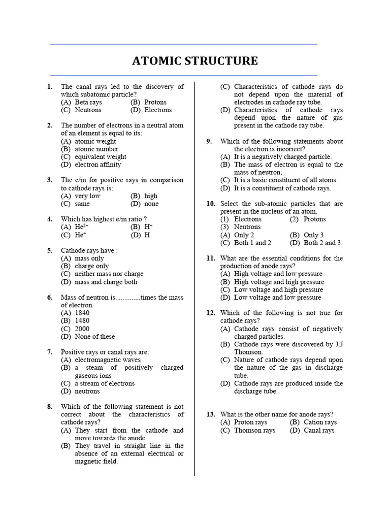 Atomic Structure DPPs | PDF | Photoelectric Effect | Atoms
