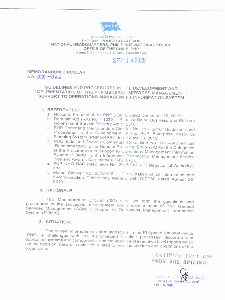 PNP Memorandum Circular No 2020 064 | PDF