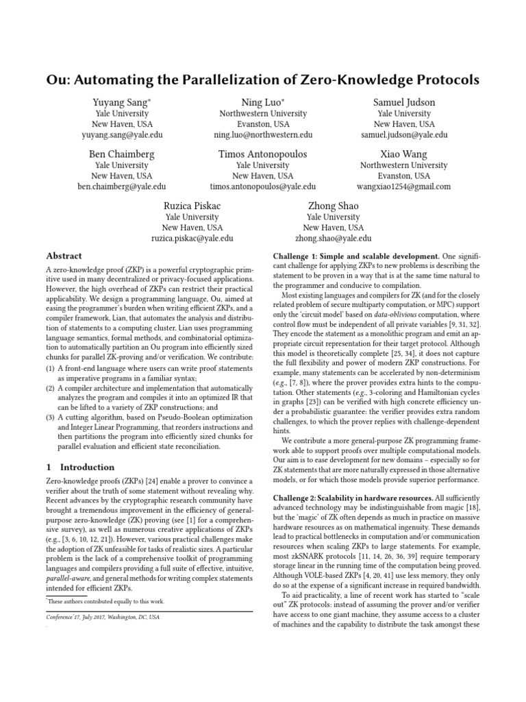 Ou Automating The Parallelization Of Zero Knowledge Protocols Pdf Pointer Computer