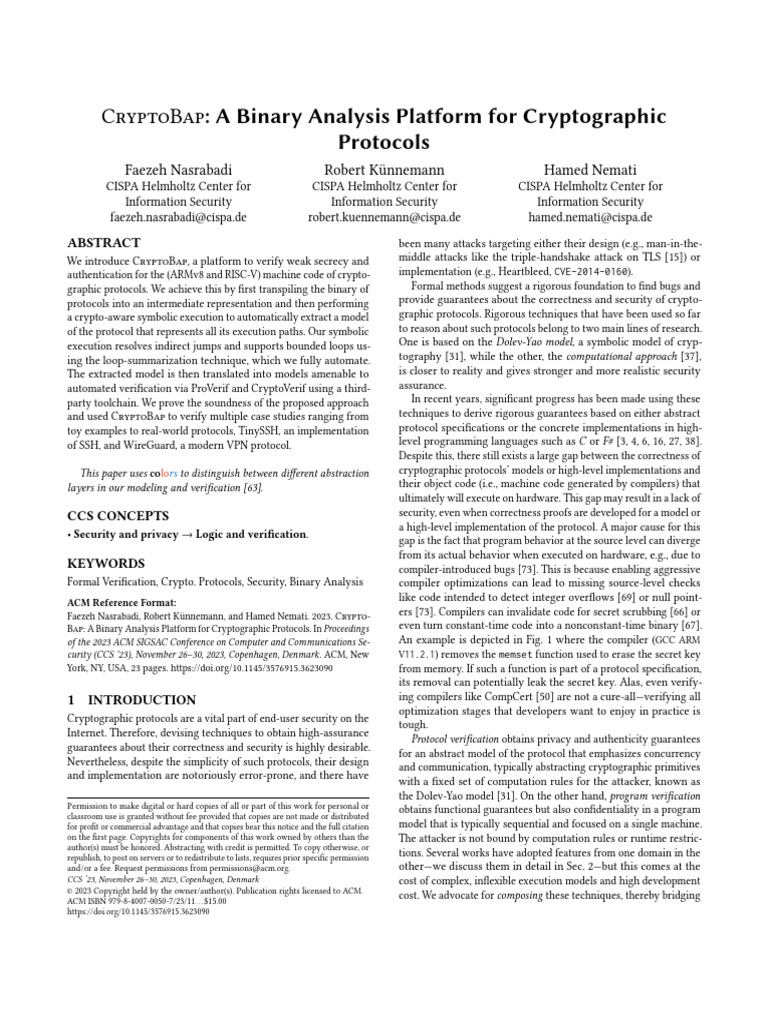 CryptoBap: A Binary Analysis Platform For Cryptographic Protocols | PDF | Formal Verification ...