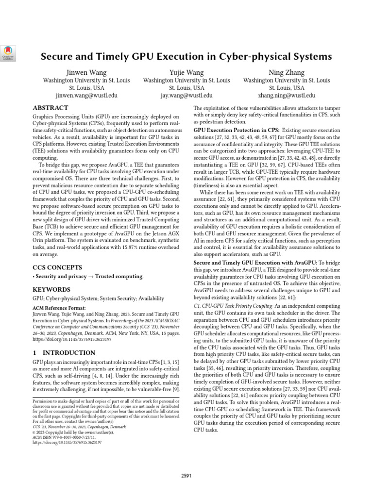Secure and Timely GPU Execution in Cyber-Physical Systems | PDF | Cpu Cache | Graphics ...