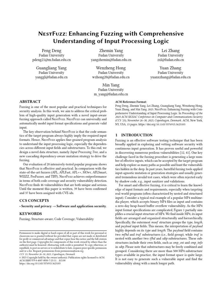 NestFuzz: Enhancing Fuzzing With Comprehensive Understanding of Input Processing Logic | PDF ...