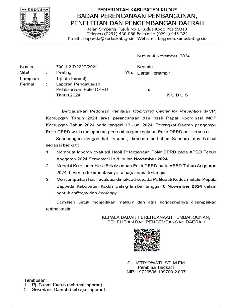 Surat Laporan Pengawasan Pelaksanaan Pokir DPRD 2024 Sem II | PDF Surat Laporan Pengawasan Pelaksanaan Pokir DPRD 2024 Sem II | PDF