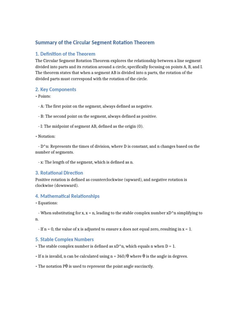 Circular Segment Rotation Theorem Summary | PDF