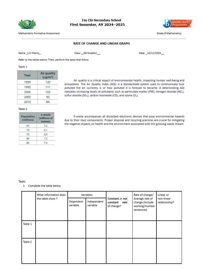 Rate of Change and Linear Graph | PDF | Air Pollution | Environmental ...