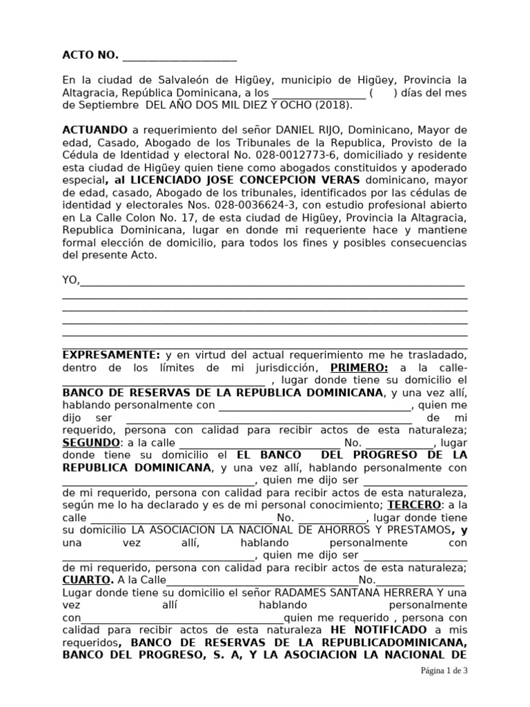 Acto de Embargo Retentivo Iris Rijo Castillo | PDF | República ...