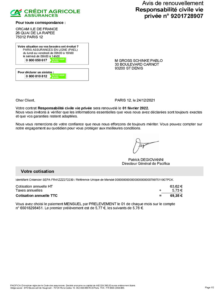 Avis de Renouvellement Pacifica 2022 | PDF | Assurance | iPhone