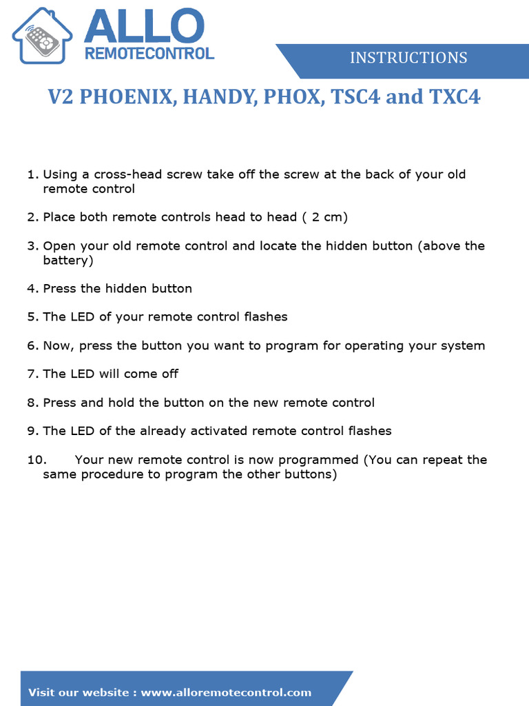 V2 Phox Remote Control Programming Guide | PDF