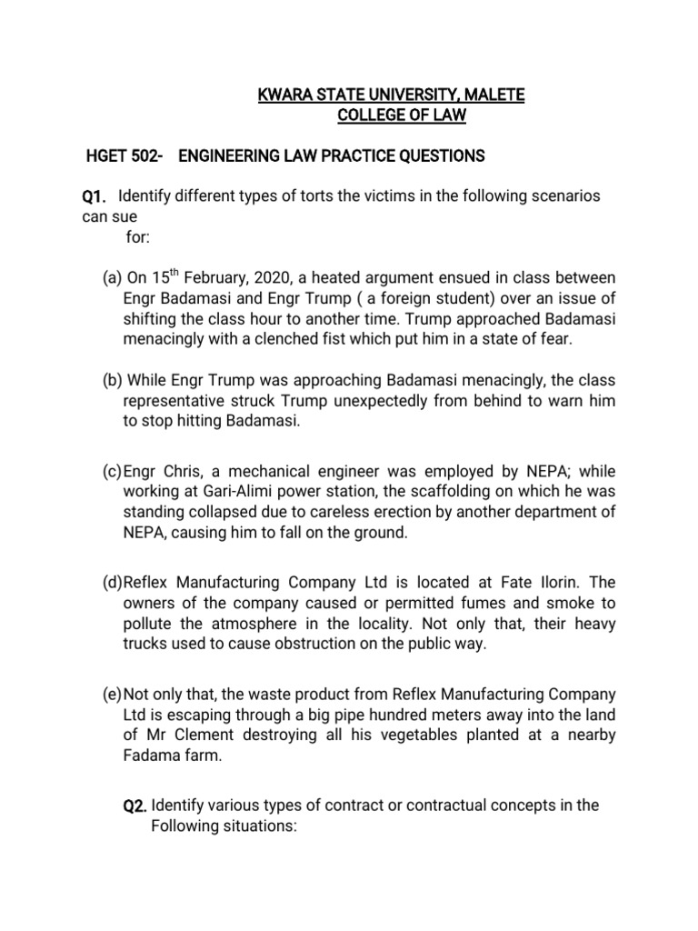 Engineering Law Practice Questions | PDF