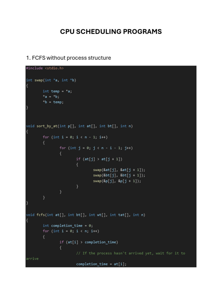 Cpu Scheduling Programs | PDF | Computing | Computer Engineering