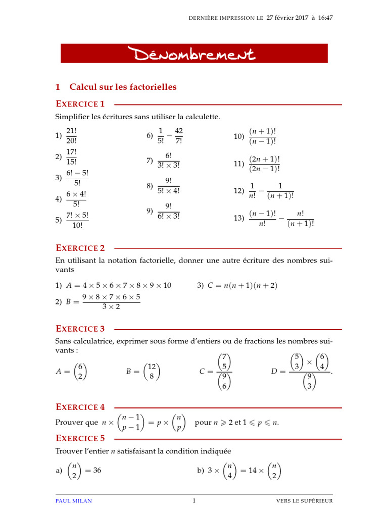 Exercices de Dénombrement pour le Bac | PDF | Mathématiques