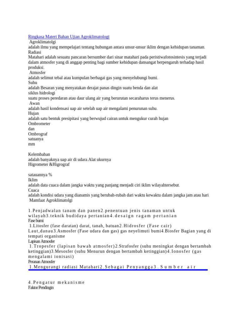 Ringkasa Materi Bahan Ujian Agroklimatologi | PDF