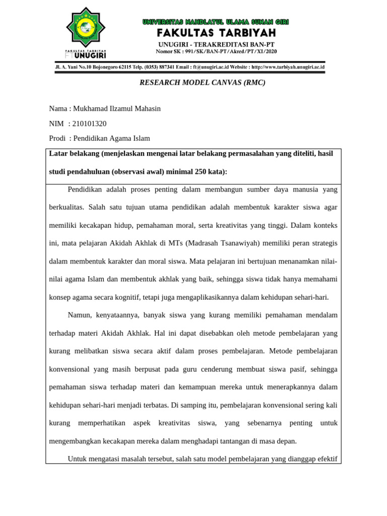 RESEARCH MODEL CANVAS Mendeley | PDF