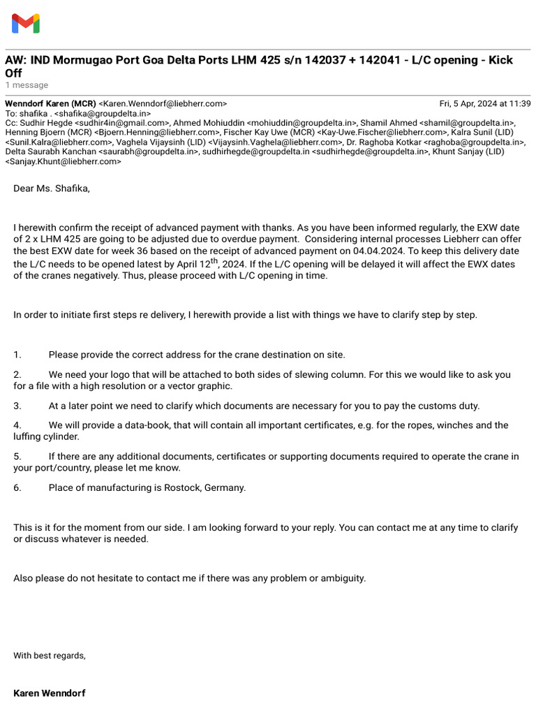 Crane Advance Ack | PDF