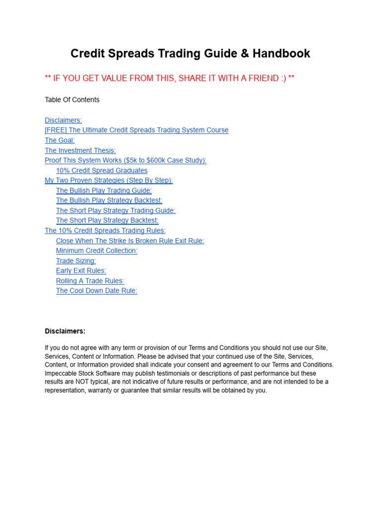 Credit Spreads Trading Handbook | PDF | Market Trend | Order (Exchange)